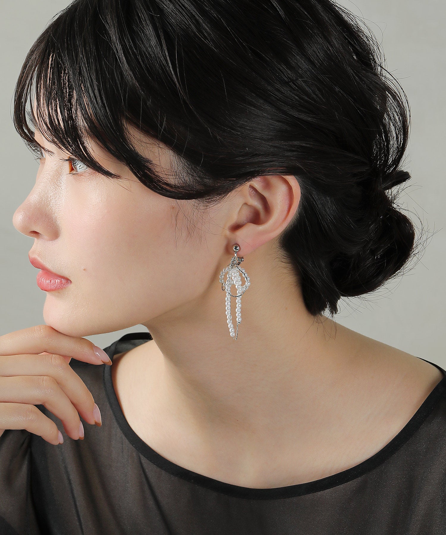 パール リボン イヤリング パーティー 結婚式 お呼ばれ オケージョン